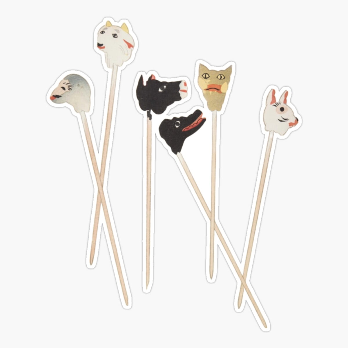 Onim Japanese Chopsticks Cats And Dogs Yokai Kawaii Samurai Sticker ...