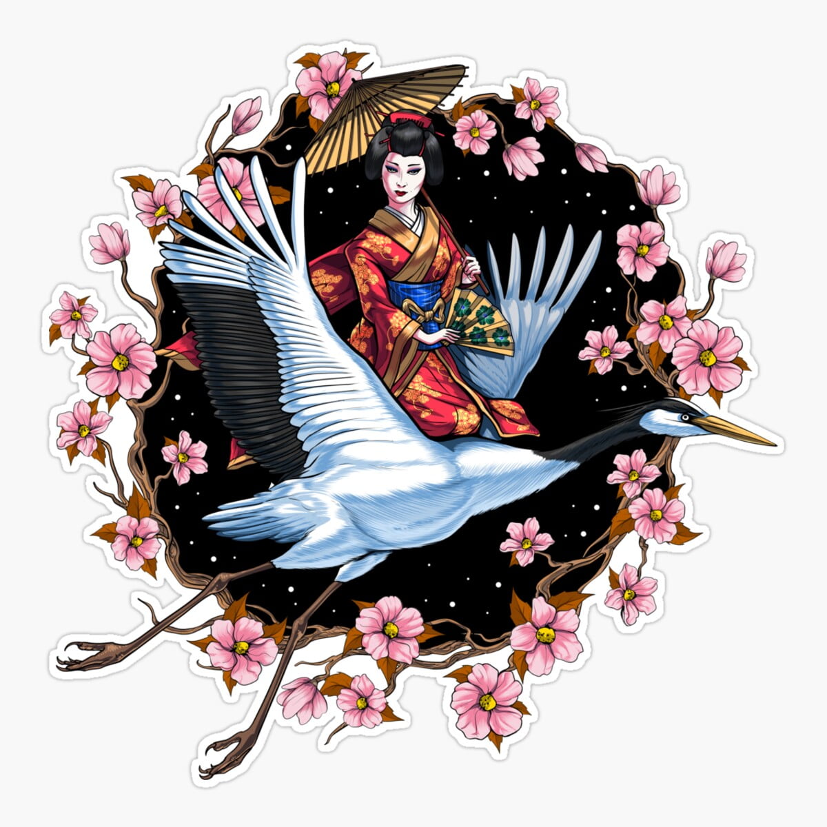 Onim Japanese Crane Geisha Sticker, Phone Decal Water Bottle Stickers ...