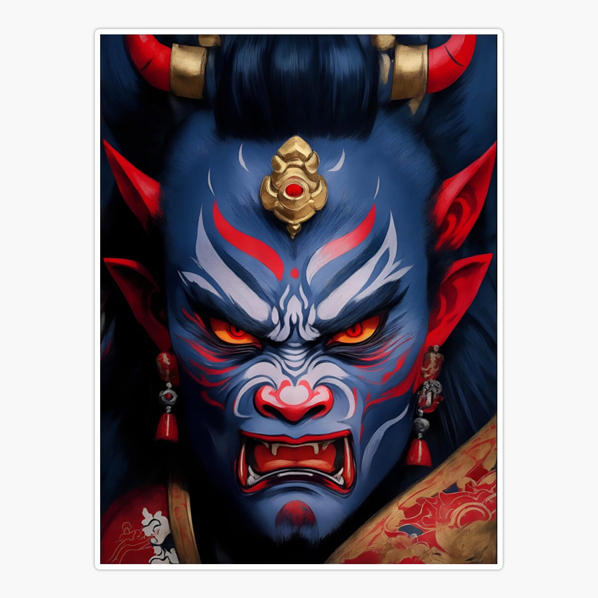 Onim Japanese Demon Folk Art (Oni Folklore Art) Sticker, Phone Decal ...
