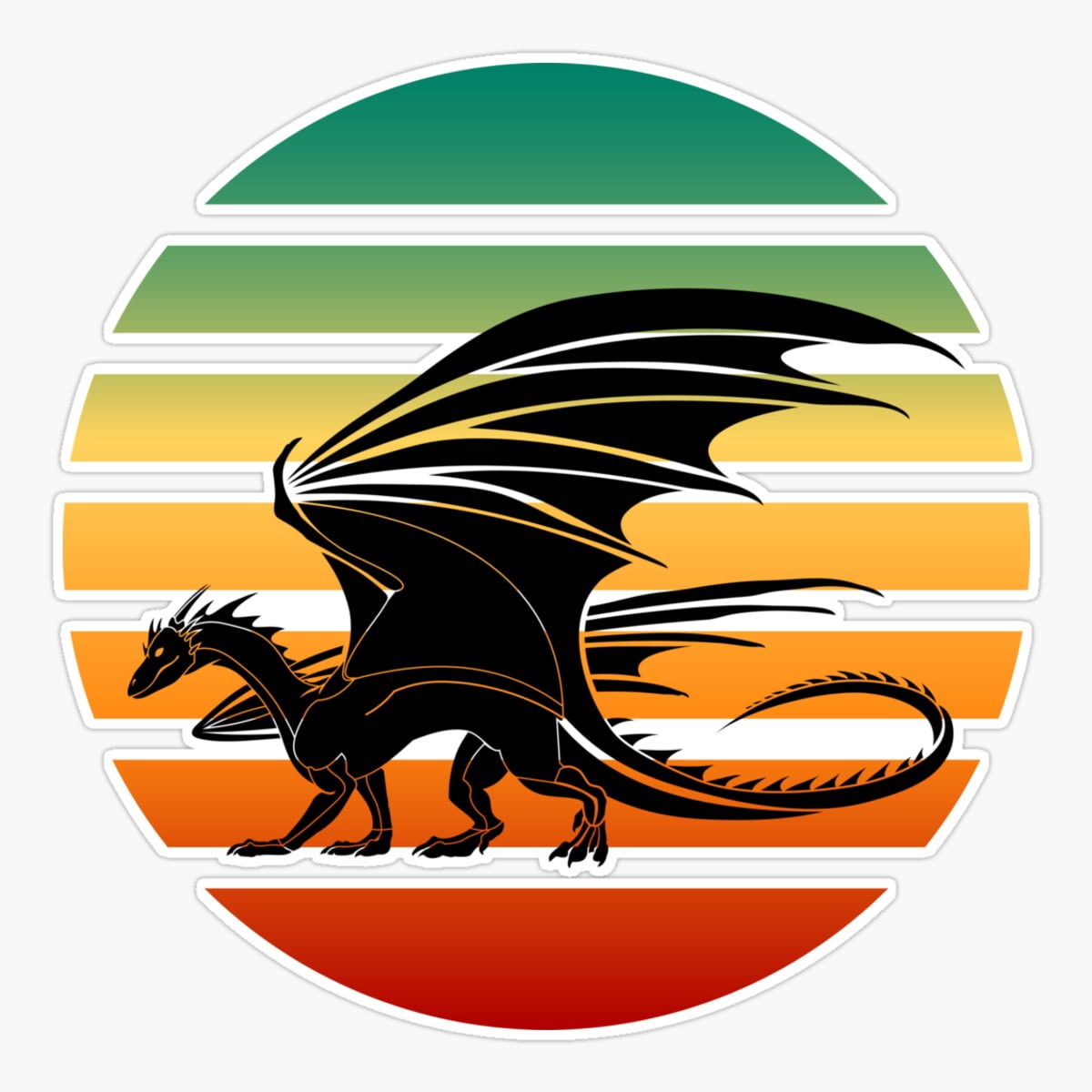 Onim Japanese Dragon With Details Vintage Retro Sunset Sticker, Phone ...