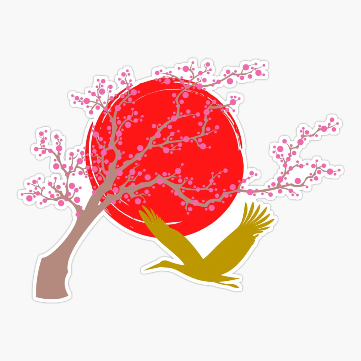 Onim Japanese Flag / Gold Crane / Cherry Blossom Tree Sticker, Phone ...