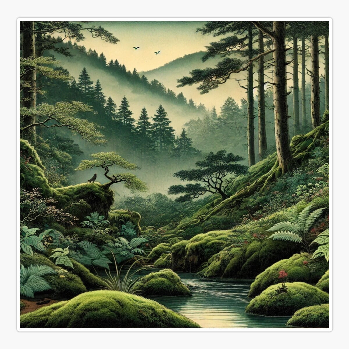 Onim Japanese Forest Serenity – Ukiyo-E Nature Sticker, Phone Decal ...