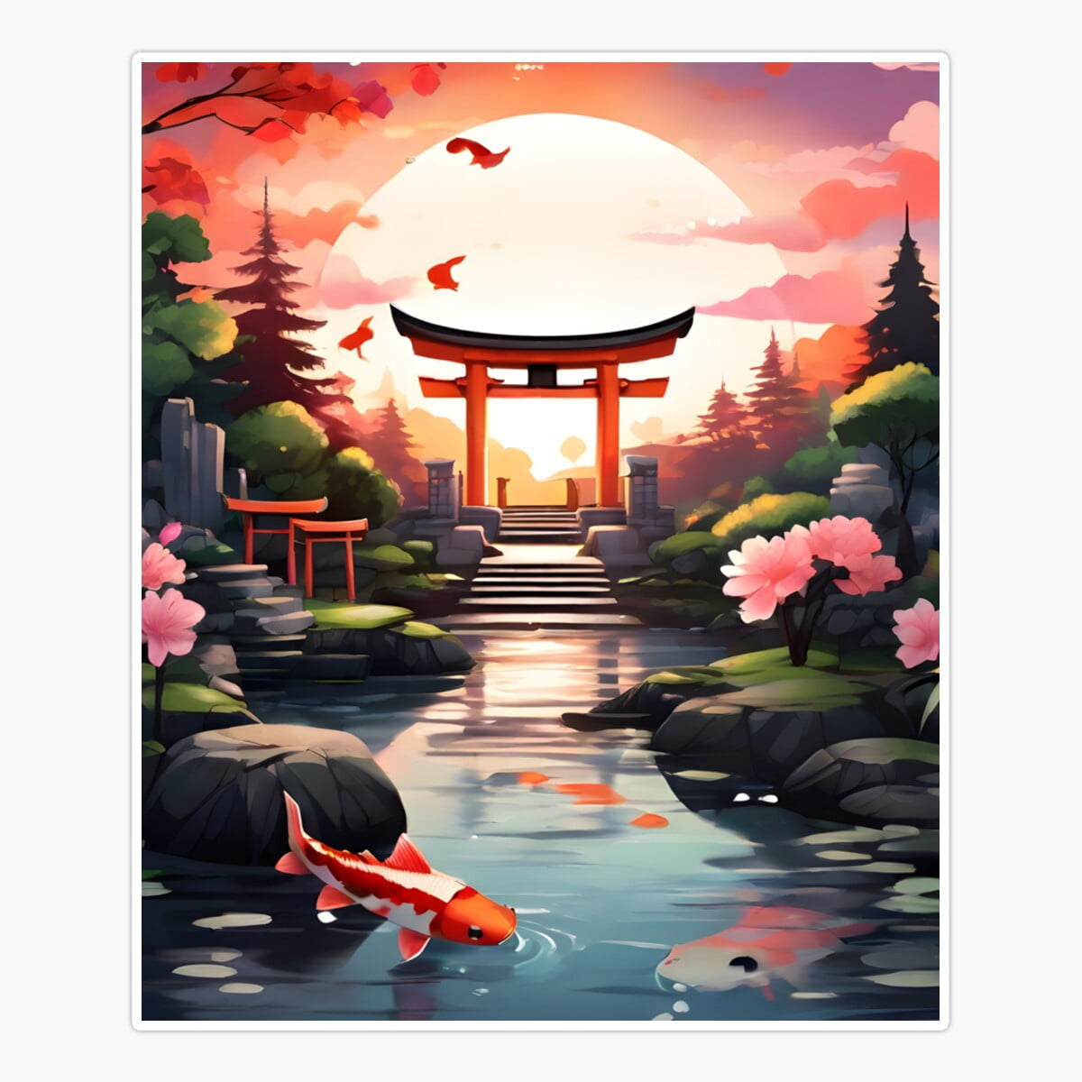 Onim Japanese Gates Sunset Scenery: Japanese Aesthetics Sticker, Phone ...
