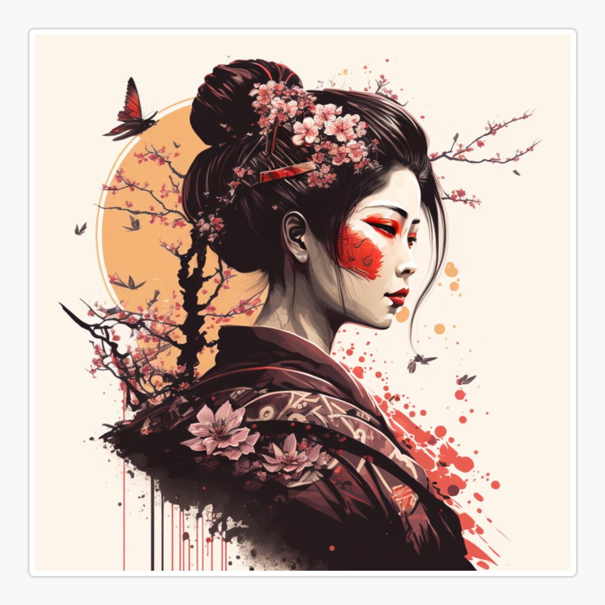 Onim Japanese Geisha 1 Sticker, Phone Decal Water Bottle Stickers Car ...