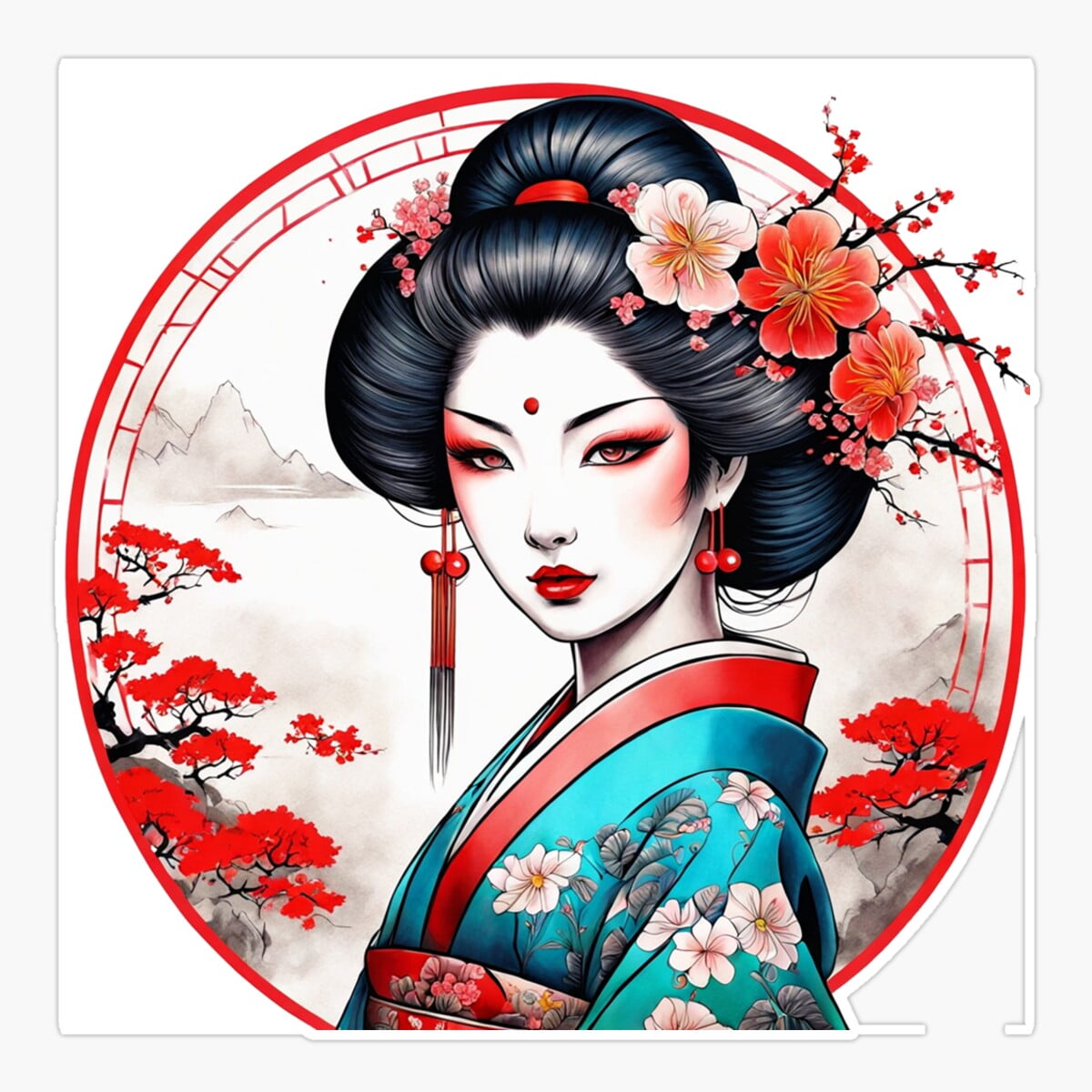 Onim Japanese Geisha Girl Sticker, Phone Decal Water Bottle Stickers ...