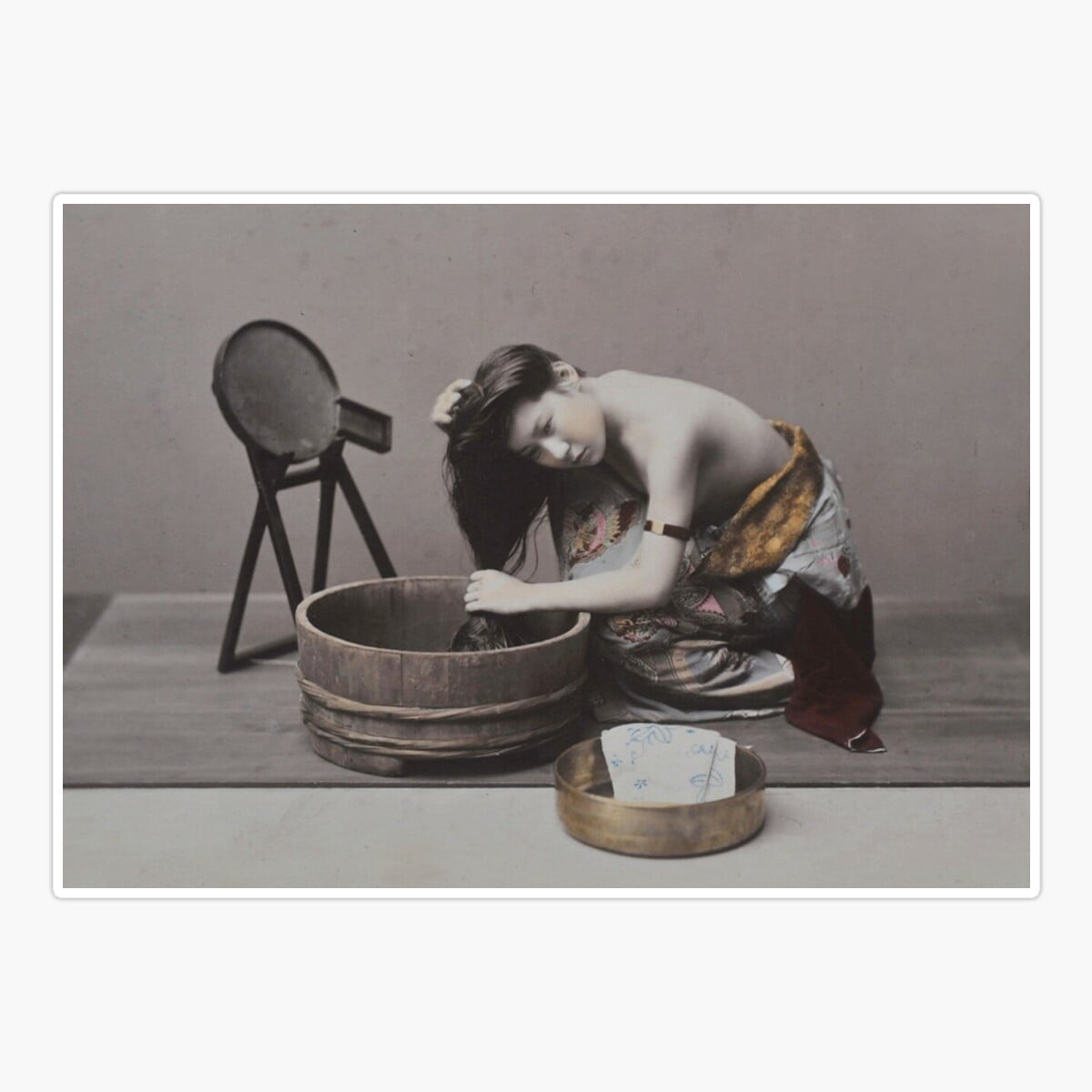 Onim Japanese Geisha Kimono Woman Girl Washing Her Hair Sticker, Phone ...