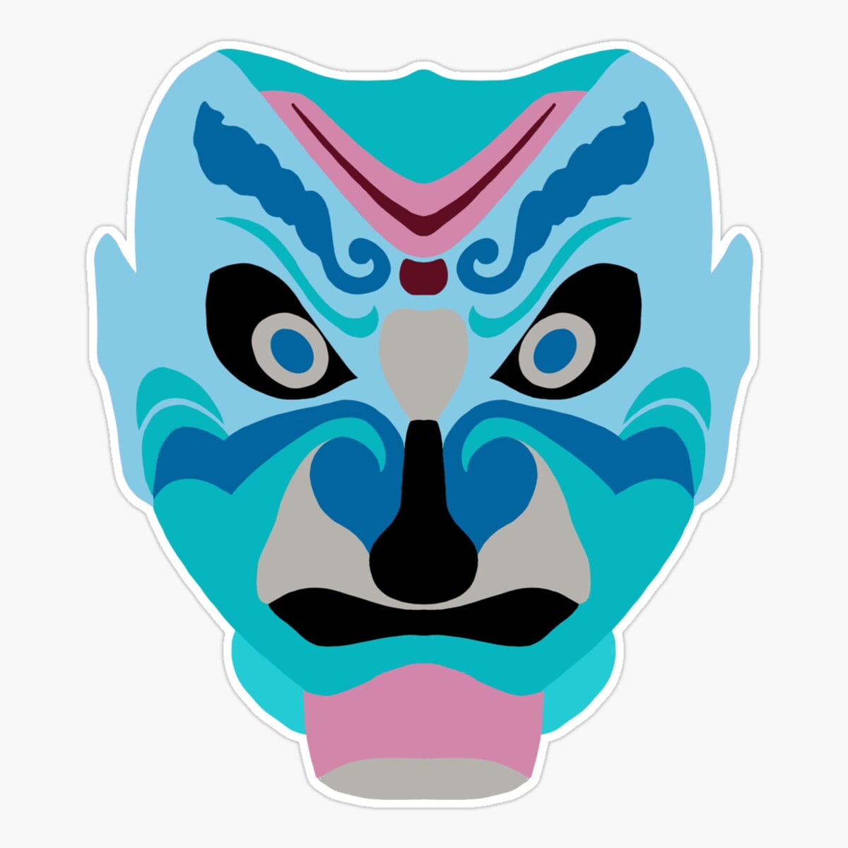 Onim Japanese-Inspired Theatre Mask, A More Modern And Colourful Take Sticker, Phone Decal Water ...