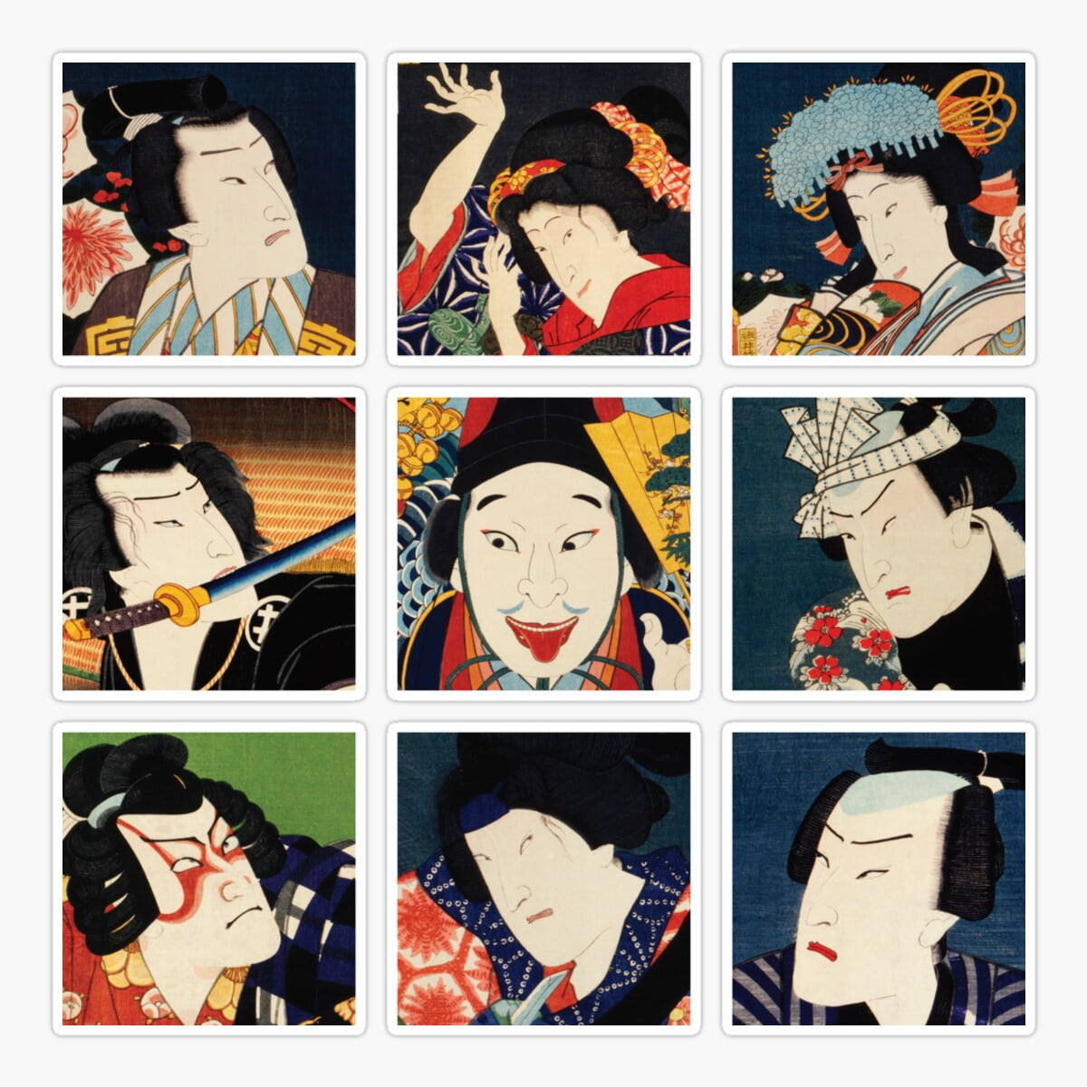 Onim Japanese Kabuki Actors And Actresses By Toyohara Kunichika Sticker ...