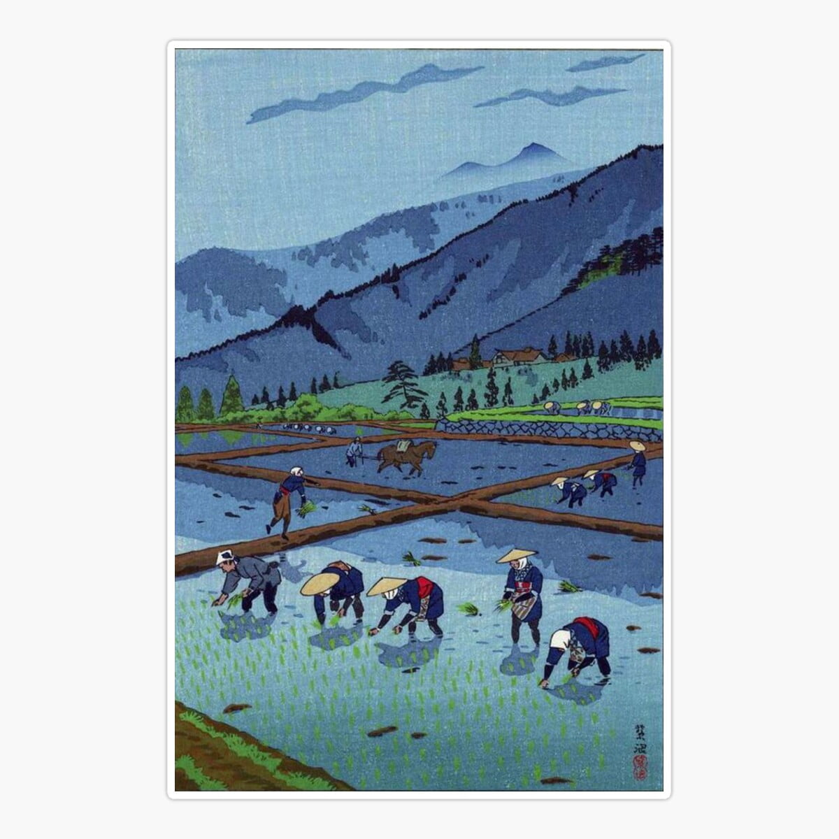 Onim Japanese Kasamatsu Rice Planting Mountain Art Sticker, Phone Decal ...