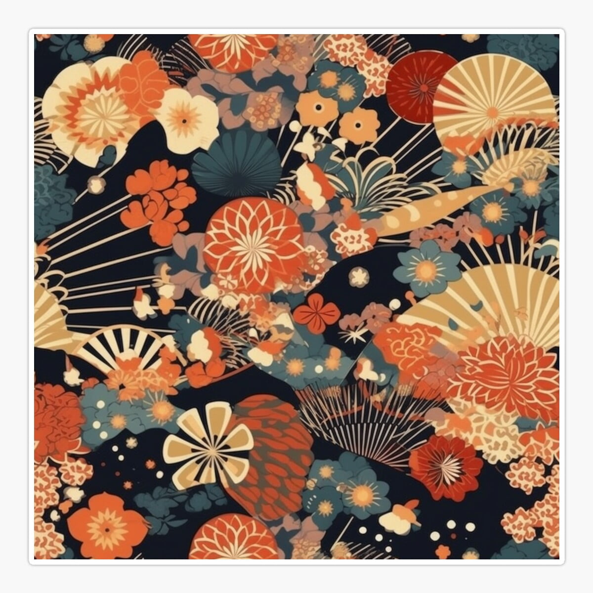 Onim Japanese Kimono Traditional Vintage Asian Pattern Sticker, Phone ...