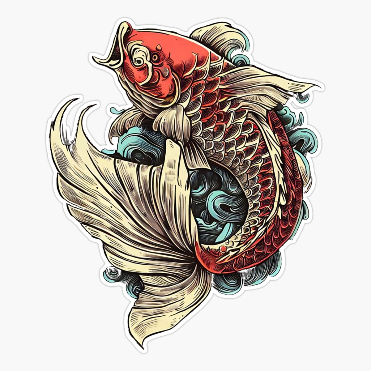 Onim Japanese Koi - Retro Vintage Logo Sticker, Phone Decal Water ...