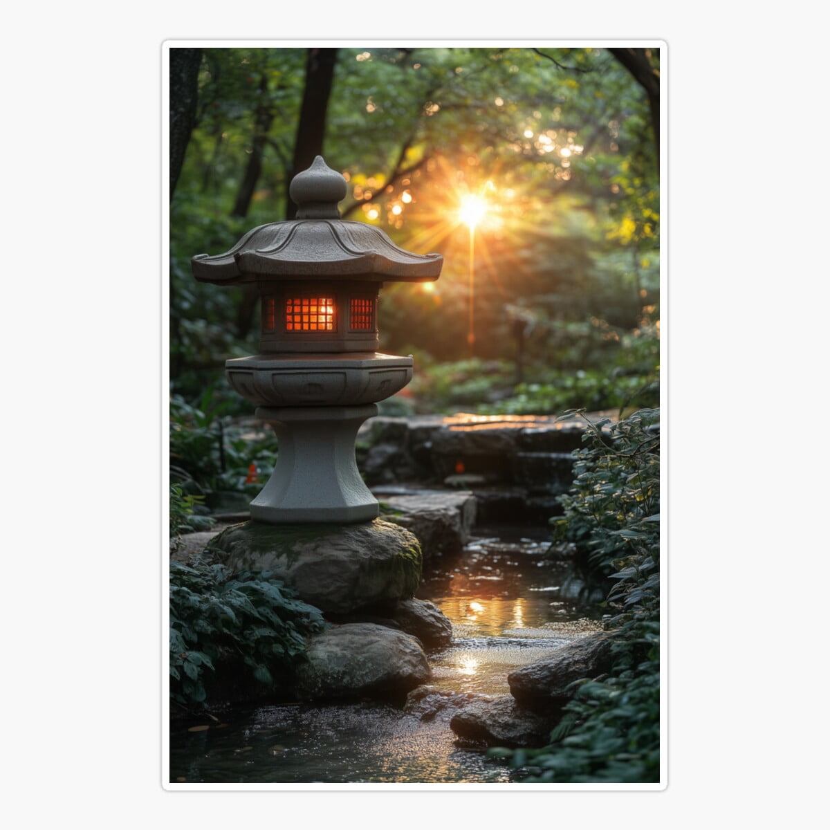 Onim Japanese Lantern At Dusk – Serenity In A Zen Garden Sticker, Phone ...