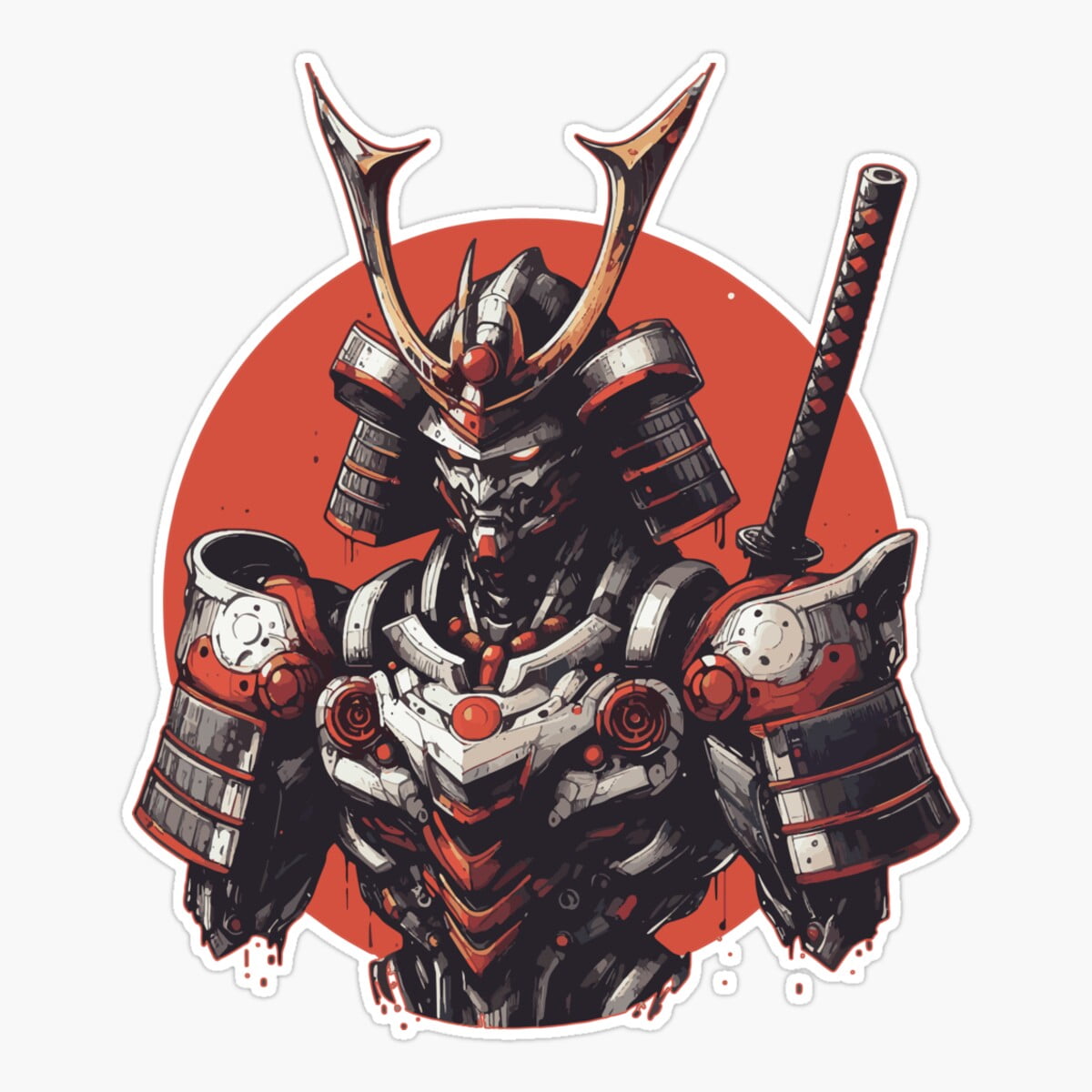 Onim Japanese Mecha Samurai Retro Sticker, Phone Decal Water Bottle ...