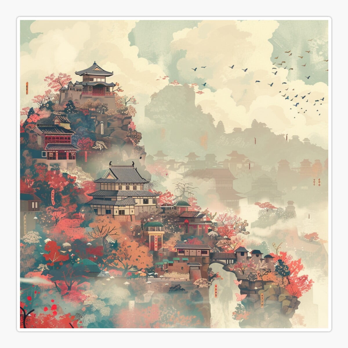 Onim Japanese Mountain Village Sticker, Phone Decal Water Bottle ...