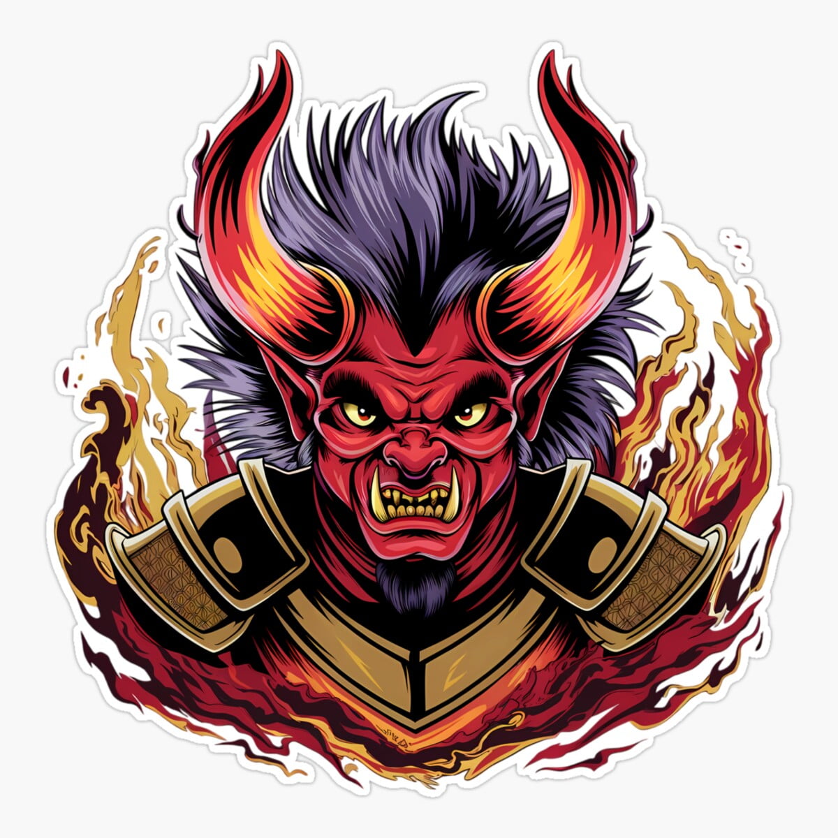 Onim Japanese Oni Demon With Fiery Aura Sticker, Phone Decal Water ...