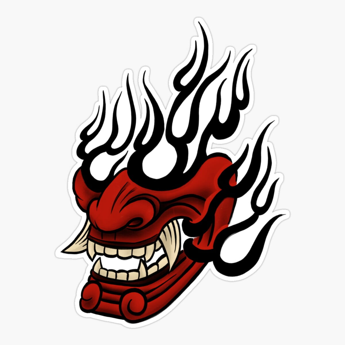 Onim Japanese Oni Mask With Flames Tattoo Design Sticker, Phone Decal ...