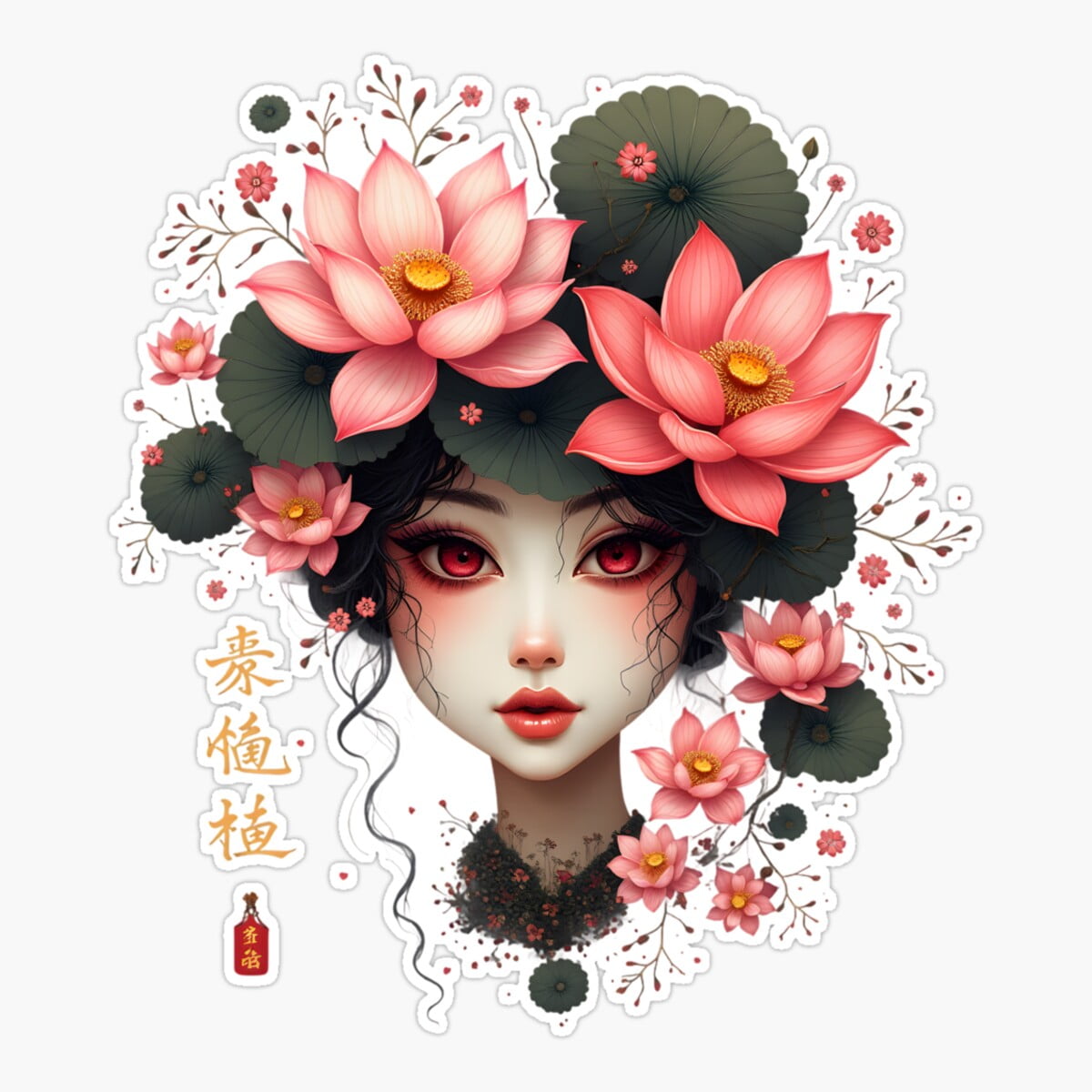 Onim Japanese Pagoda Under The Moonlight Sticker, Phone Decal Water ...