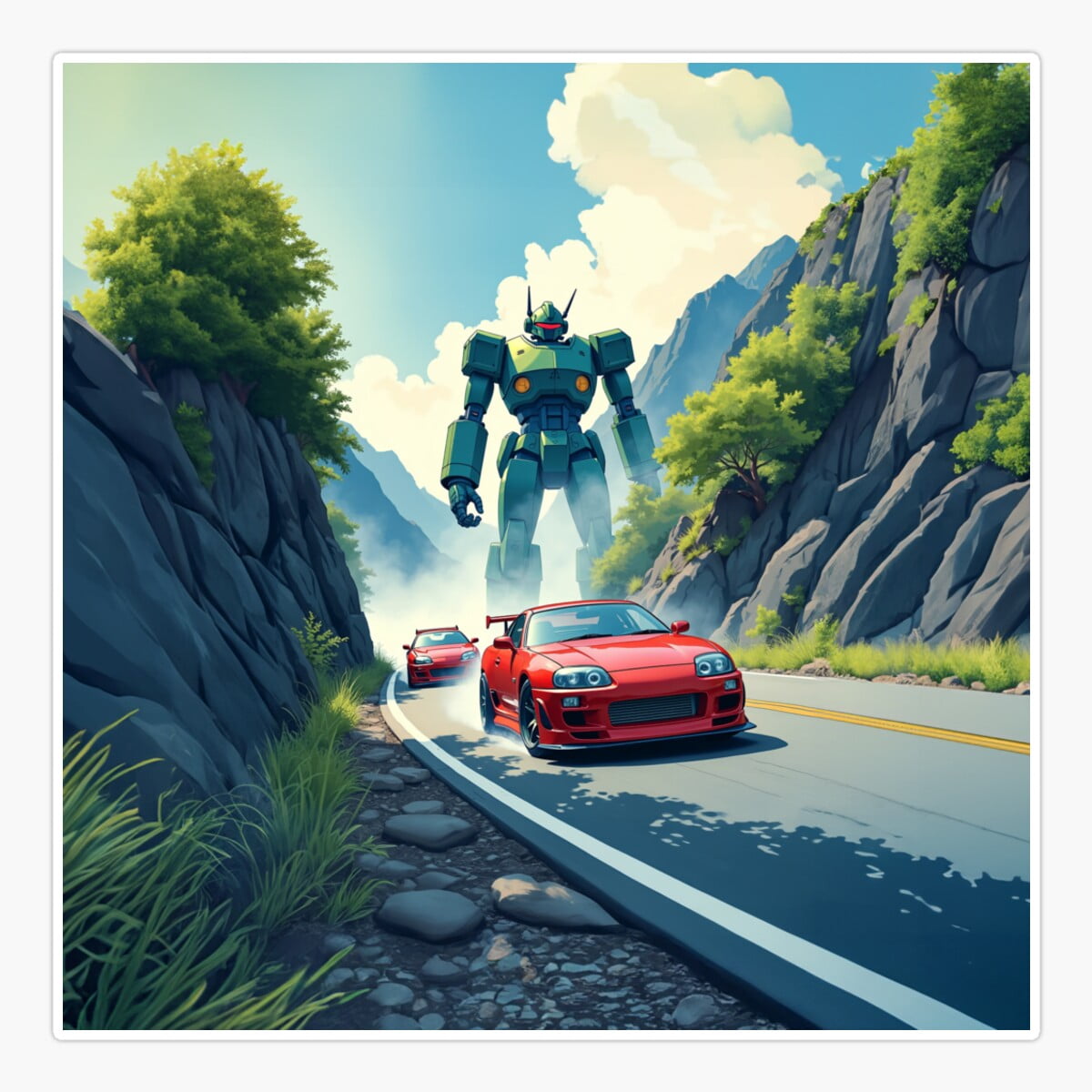 Onim Japanese Race Cars Drifting Past A Giant Robot - Car Culture ...