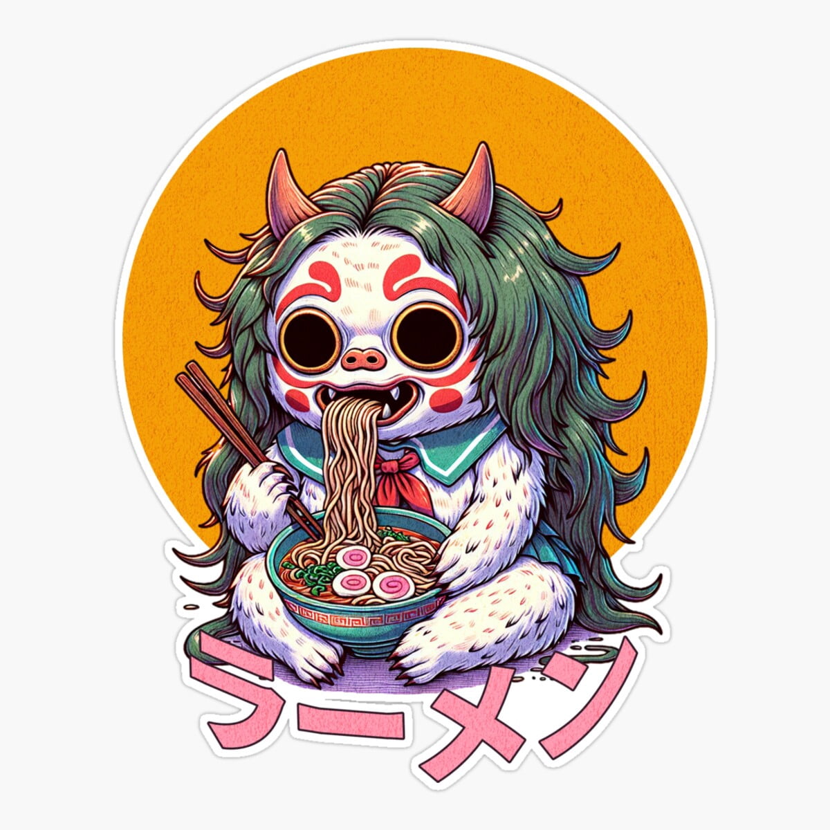 Onim Japanese Ramen Yokai Oni Sticker, Phone Decal Water Bottle ...