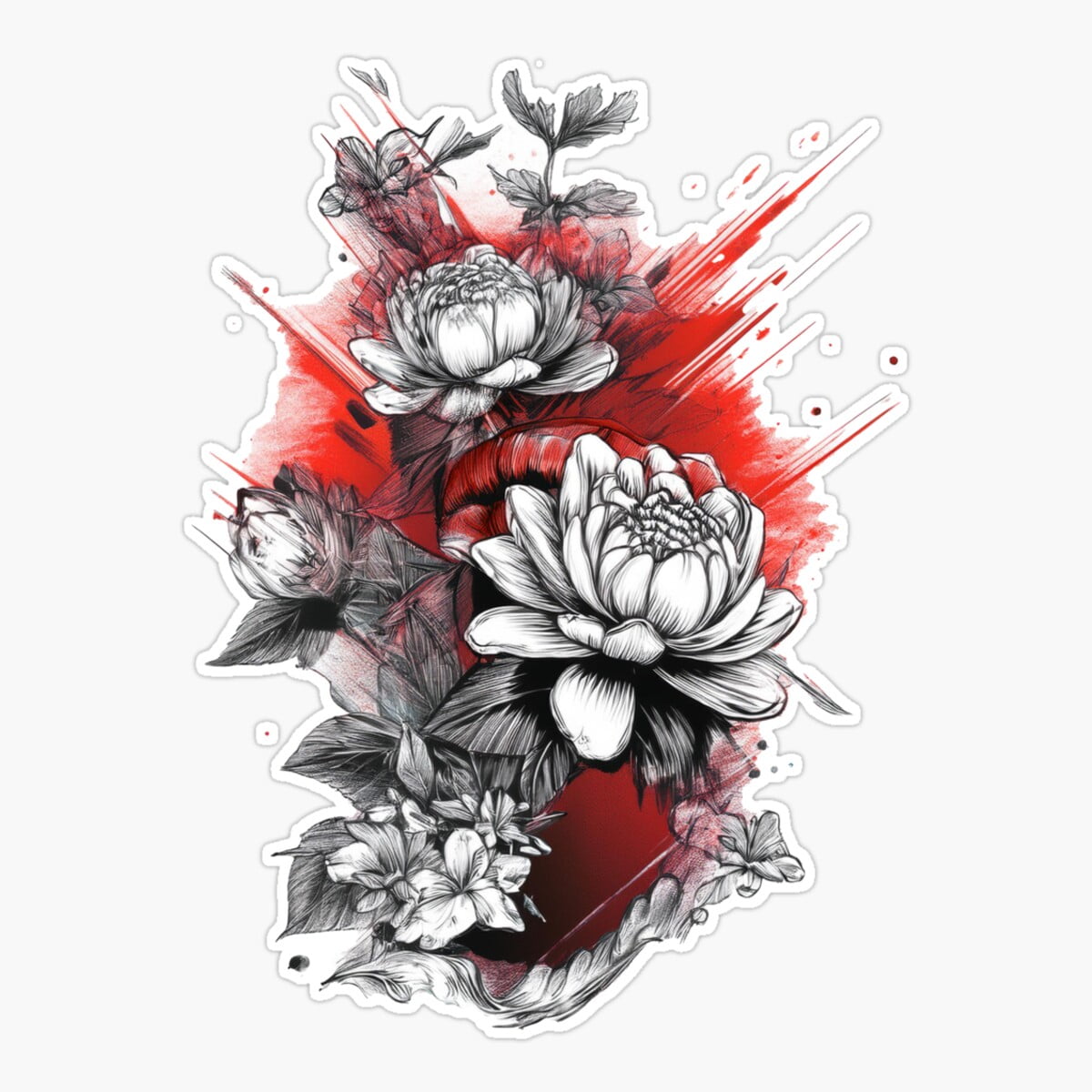 Onim Japanese Renaissance Flowers: Floral Art Sticker, Phone Decal ...