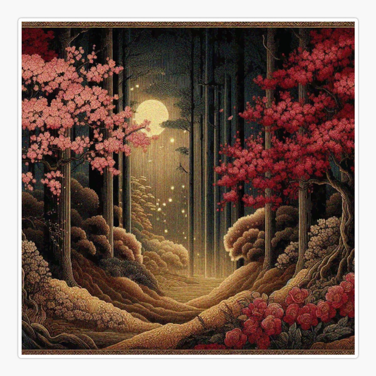 Onim Japanese Sakura Tree Night Forest Blooming Cherry Blossom Tree ...