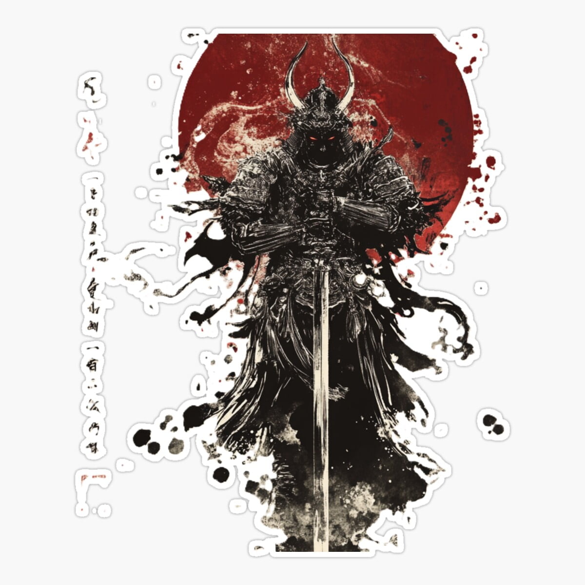 Onim Japanese Samurai Against The Background Of A Red Moon Sticker ...