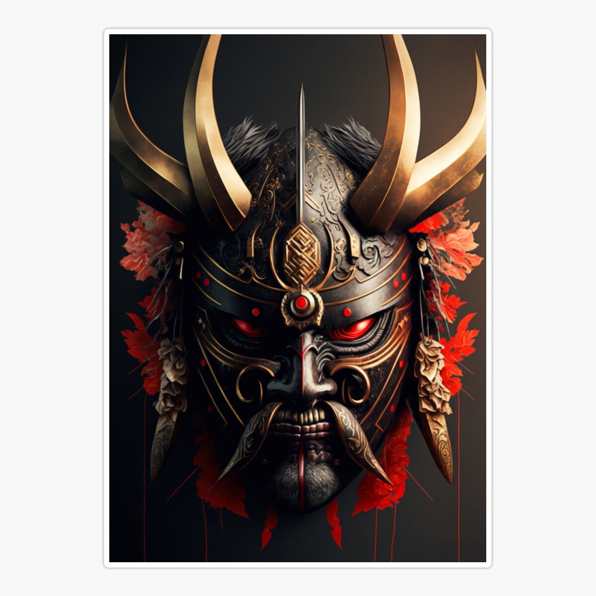 Onim Japanese Samurai Mask , Japanese Art, Japanese History Sticker, Phone Decal Water Bottle ...