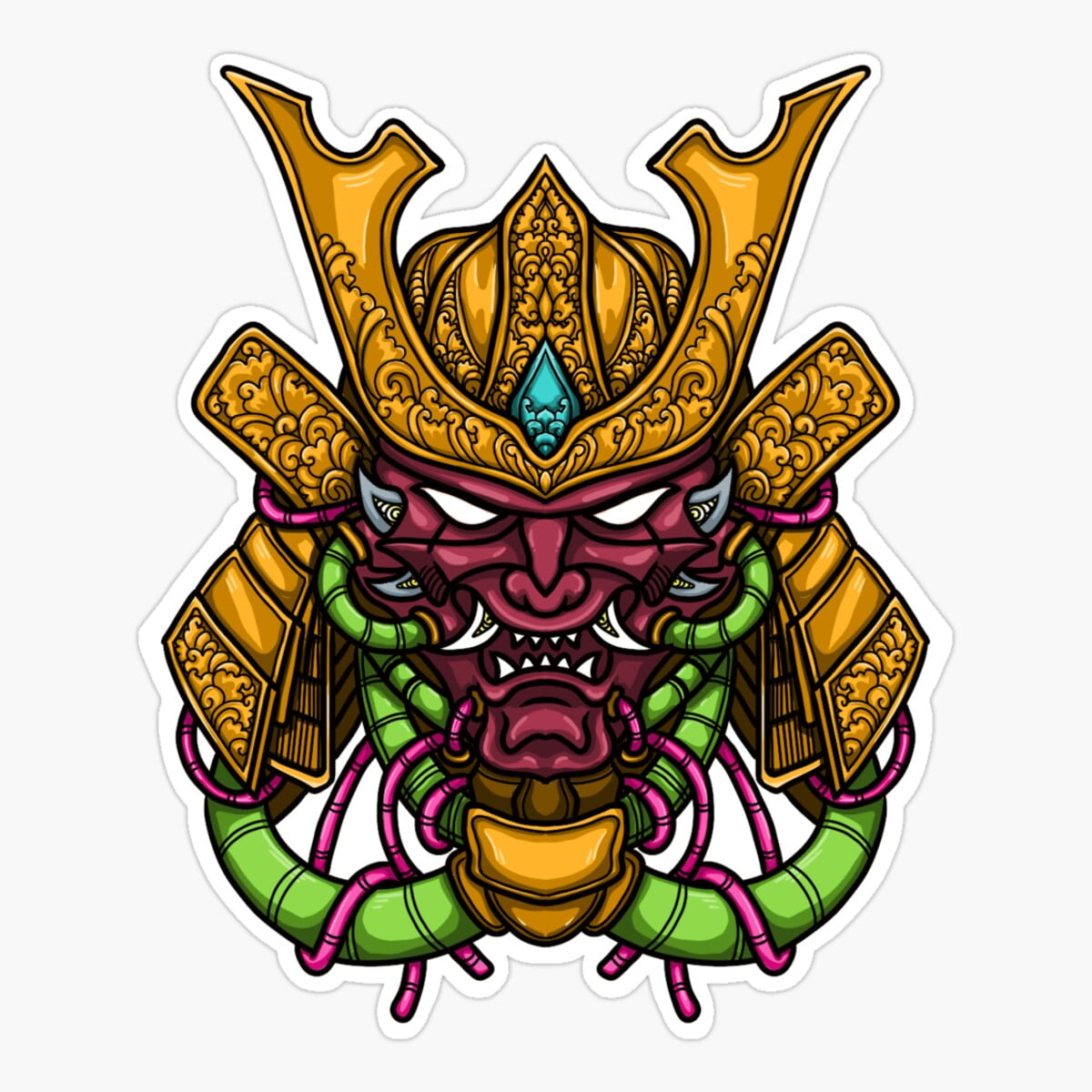 Onim Japanese Samurai Mask With Balinese Style Sticker, Phone Decal Water Bottle Stickers Car ...