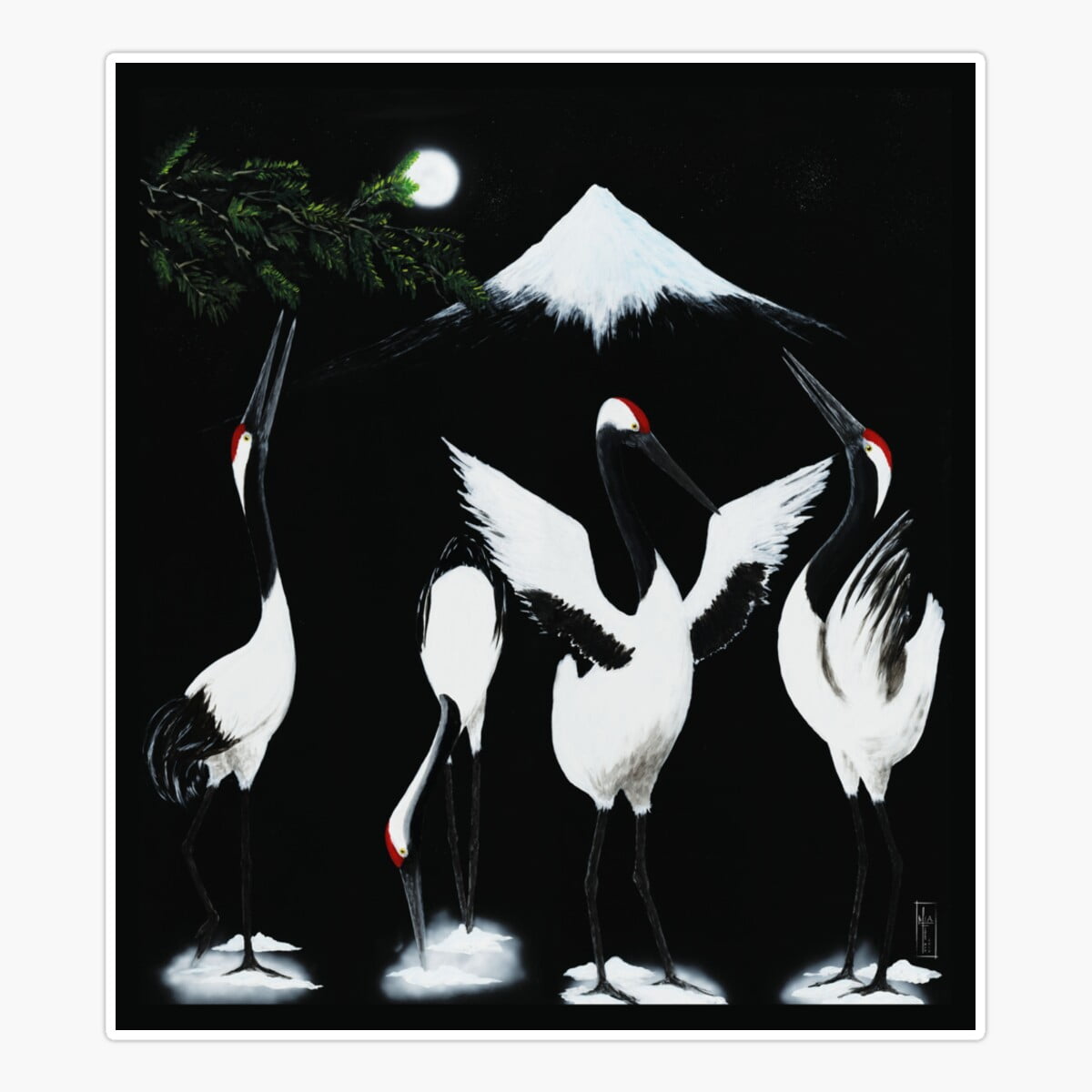 Onim Japanese Snow Cranes Sticker, Phone Decal Water Bottle Stickers ...