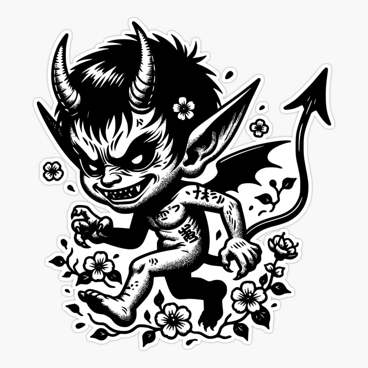 Onim Japanese Tattoo Yokai Demon Sticker, Phone Decal Water Bottle ...