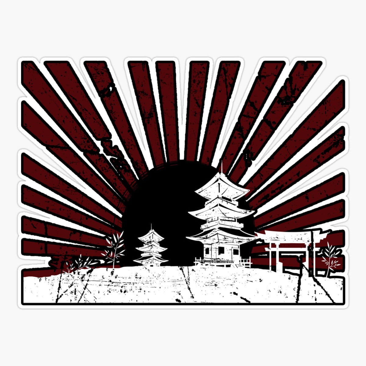Onim Japanese Temple Rising Sun Sticker, Phone Decal Water Bottle ...