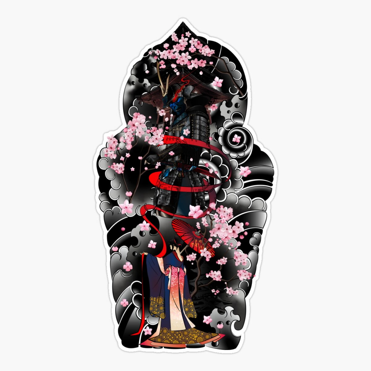 Onim Japanese Traditional Samurai - Geisha Girl Sticker, Phone Decal ...