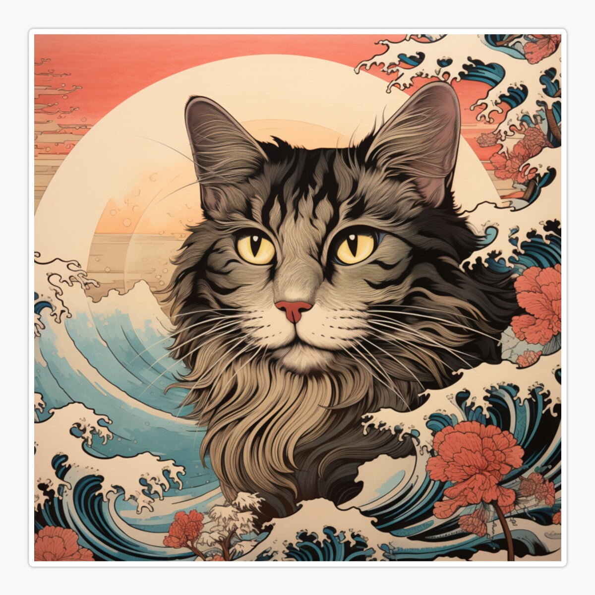 Onim Japanese Ukiyo-E Cat Sticker, Phone Decal Water Bottle Stickers Car Decals, Funny Birthday ...