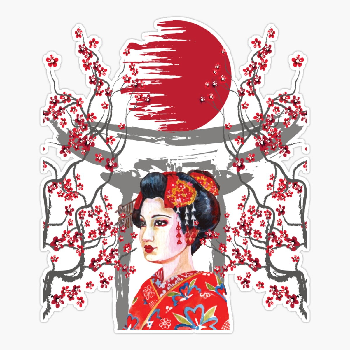 Onim Japanese Vintage Aesthetic Geisha Sticker, Phone Decal Water Bottle Stickers Car Decals ...