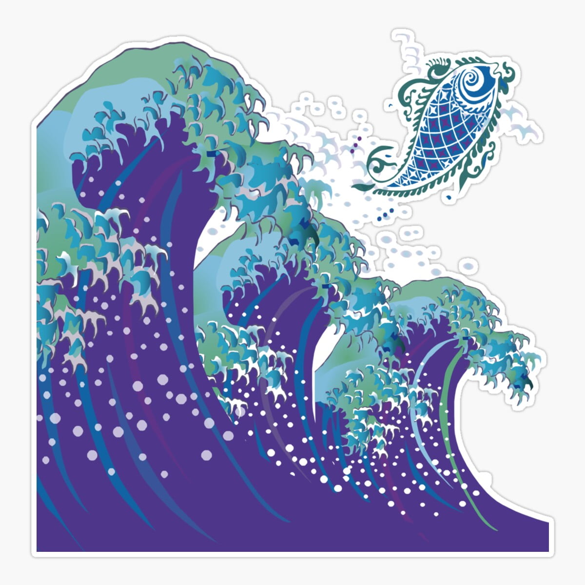 Onim Japanese Waves Sticker, Phone Decal Water Bottle Stickers Car ...