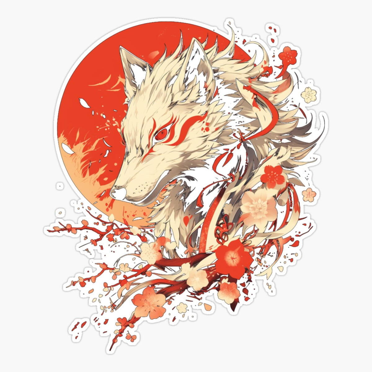 Onim Japanese Wolf Anime Designe Sticker, Phone Decal Water Bottle ...