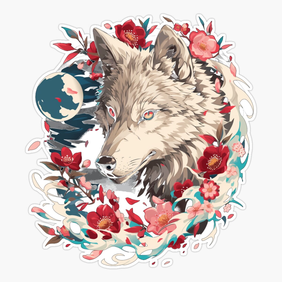 Onim Japanese Wolf Anime Designe Sticker, Phone Decal Water Bottle ...