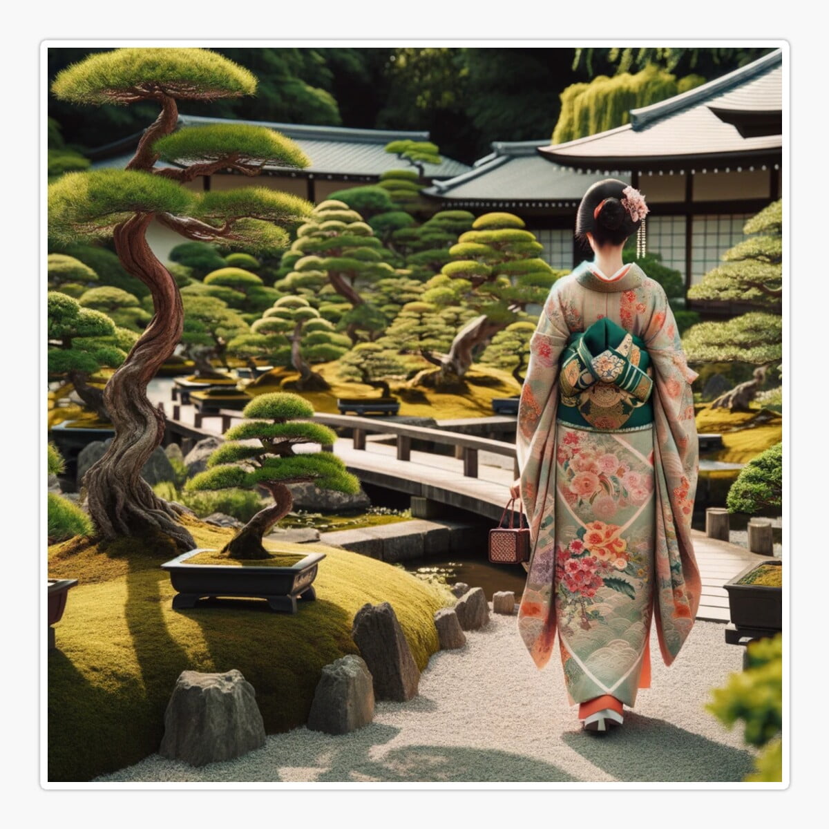 Onim Japanese Woman In Traditional Kimono Standing In A Japanese Garden ...