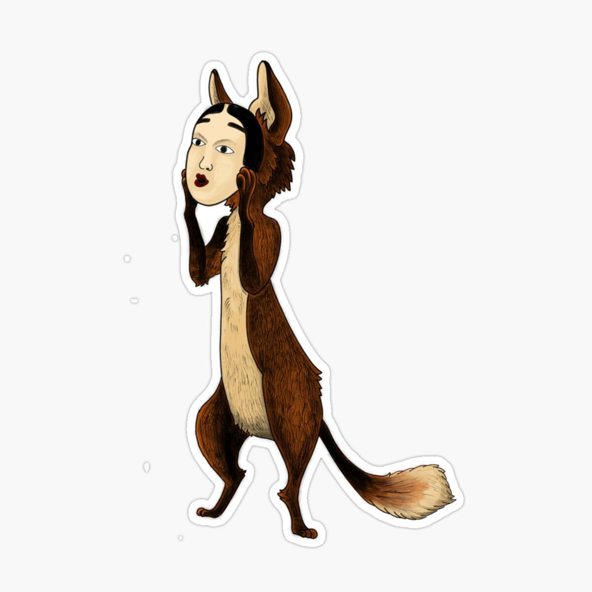 Onim Japanese Yokai Kitsune Mask Illustration Sticker, Phone Decal ...