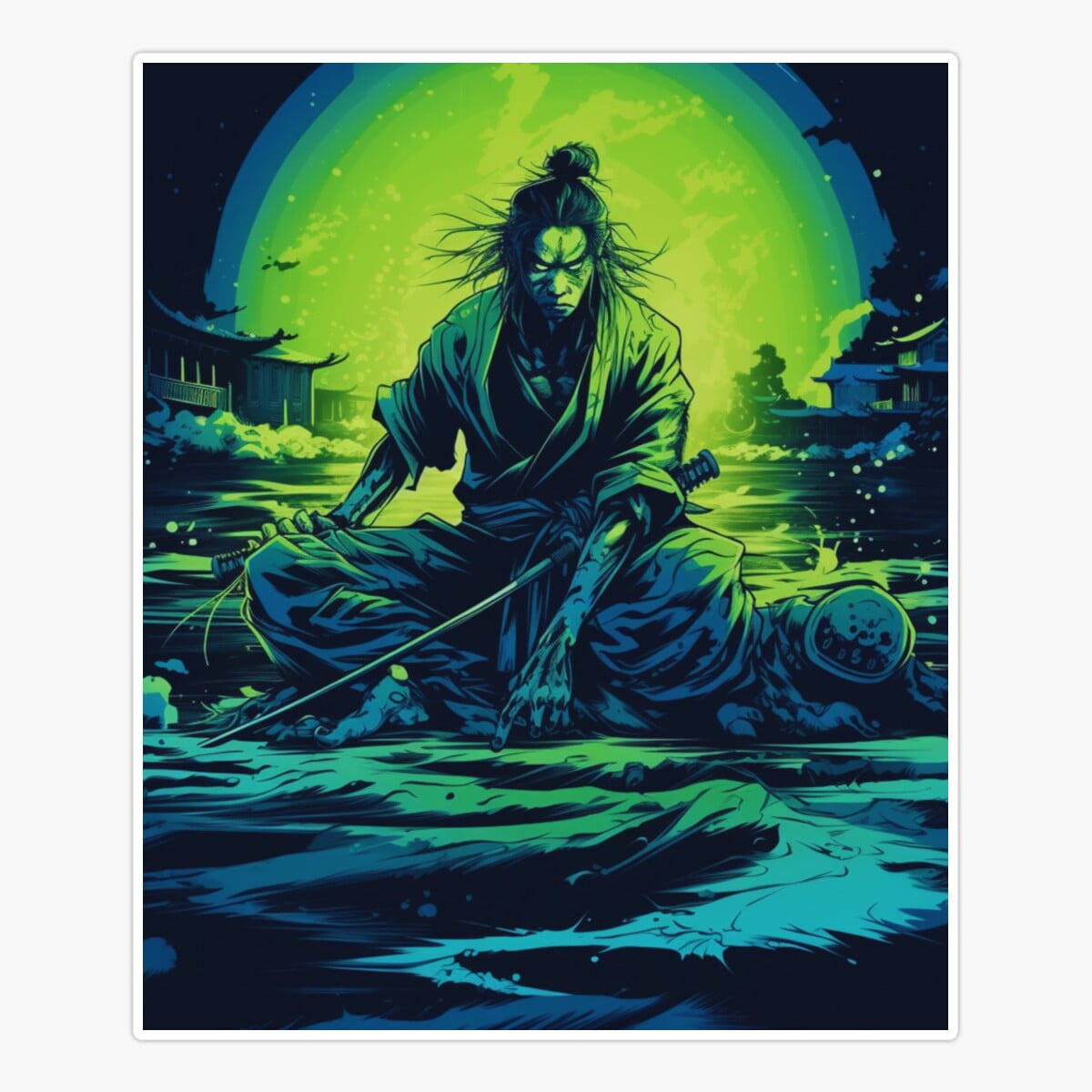 Onim Japanese Zombie Warrior Sticker, Phone Decal Water Bottle Stickers ...