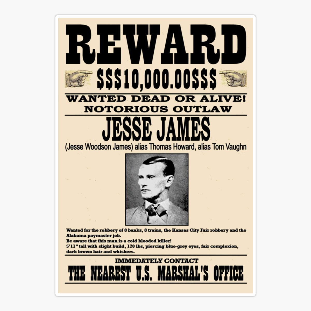 Onim Jesse James : Vintage Restored Wanted Poster Sticker, Phone Decal ...