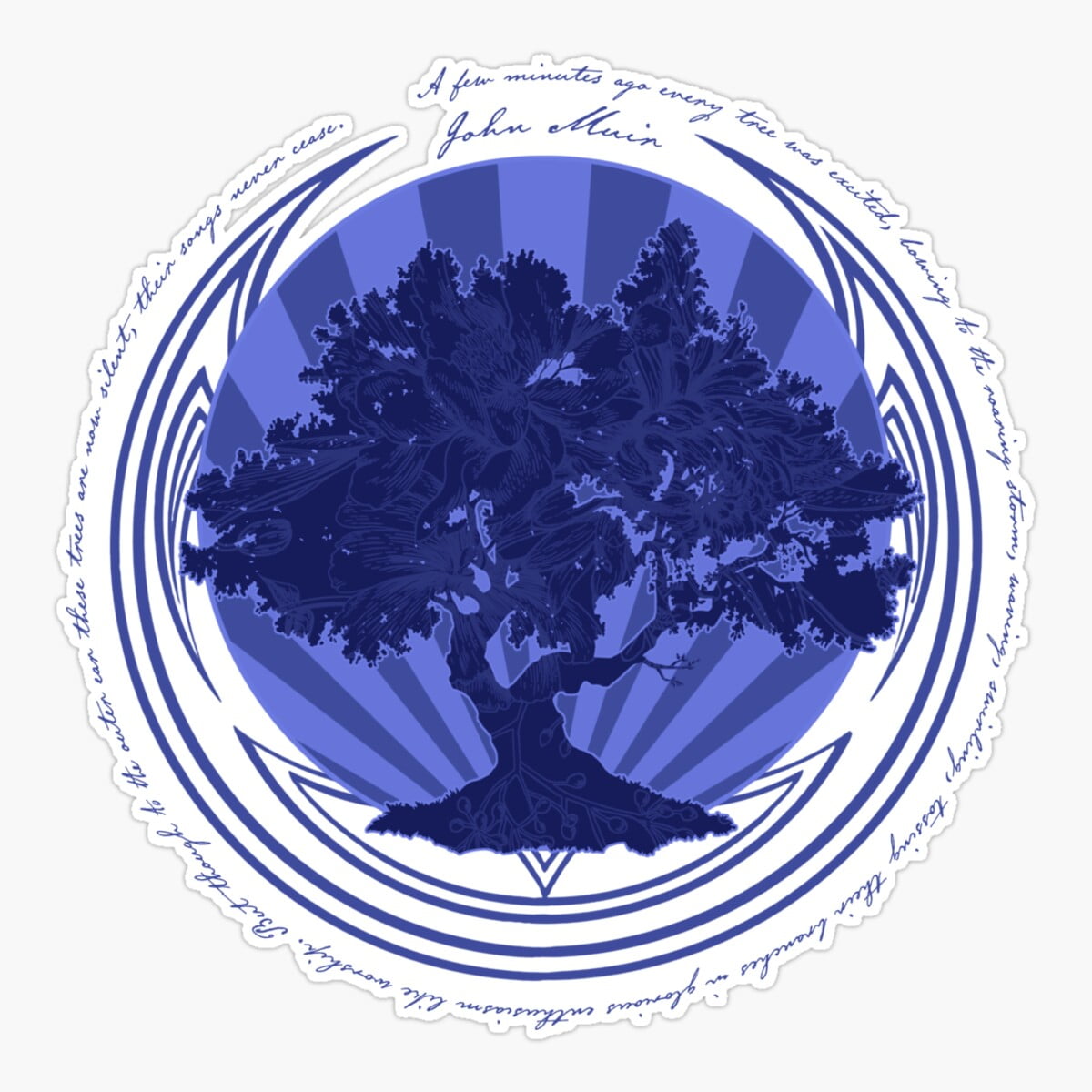 Onim John Muir Tree, Blue Sticker, Phone Decal Water Bottle Stickers ...