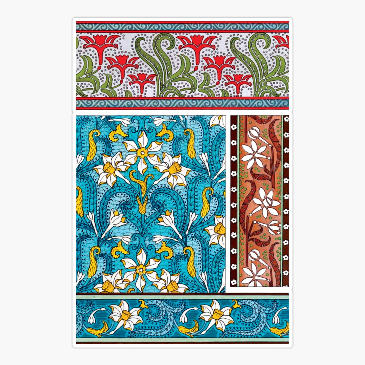 Onim Jonquil Art Nouveau Flowers Tile Sticker, Phone Decal Water Bottle ...