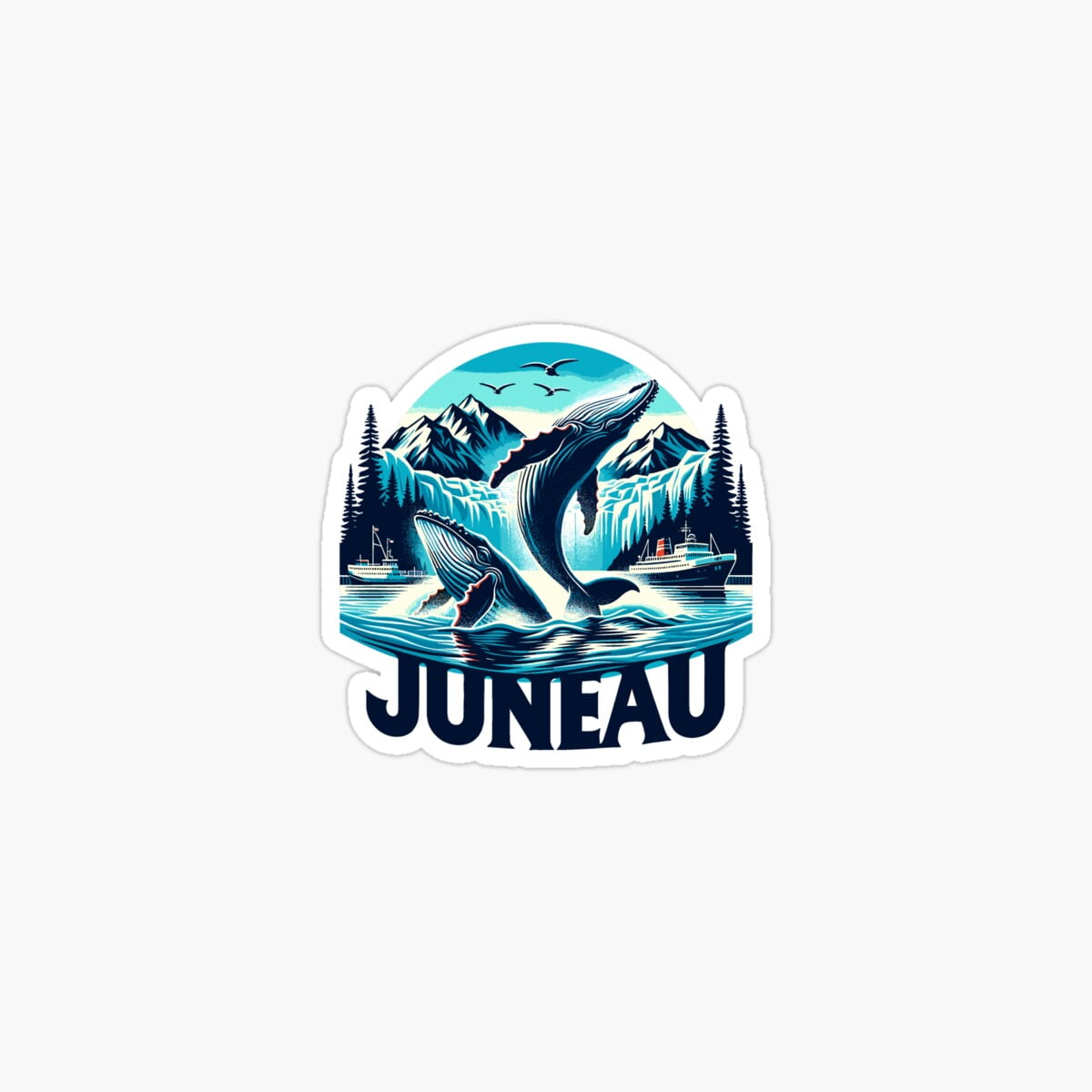 Onim Juneau Alaska Humpback Whales Sticker, Phone Decal Water Bottle ...