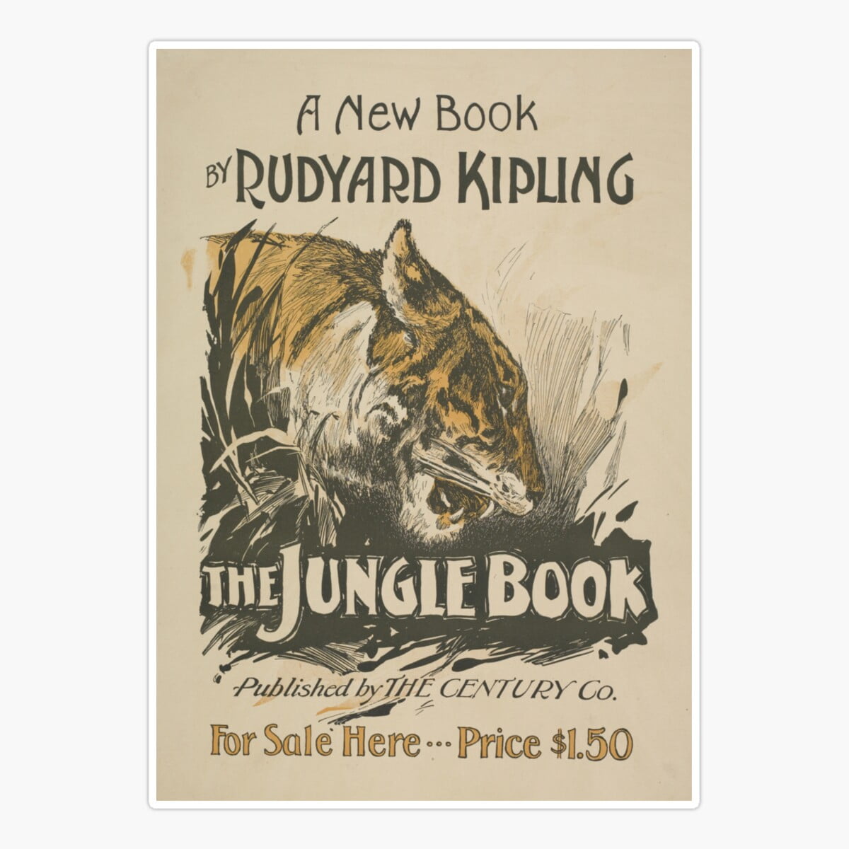 Onim Jungle Book - Rudyard Kipling Vintage Book Poster Sticker, Phone ...