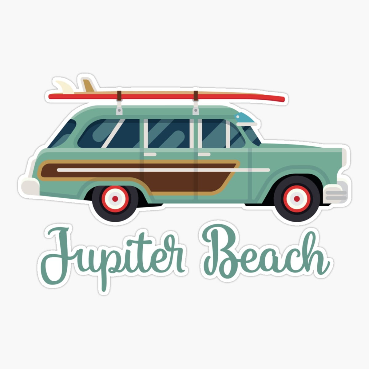 Onim Jupiter Beach Florida Retro Surf Wagon Sticker, Phone Decal Water ...