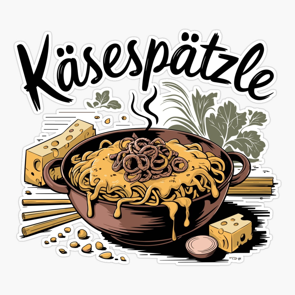 Onim Käsespätzle Retro Vintage Style - Traditional German Dish Art ...