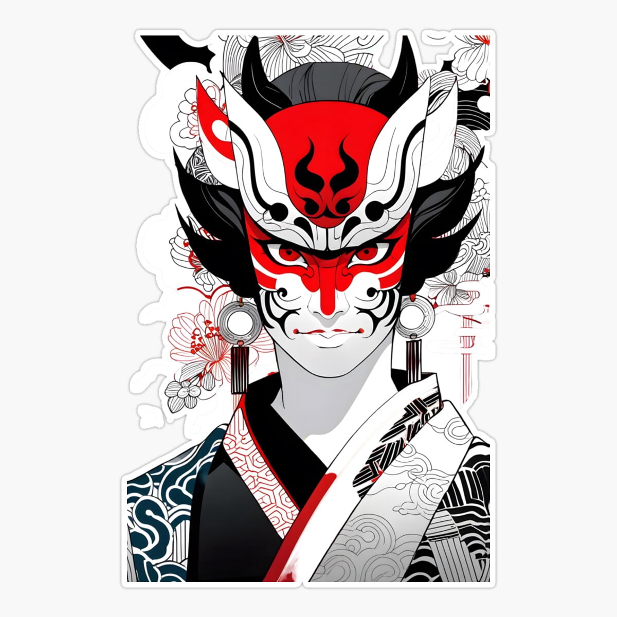 Onim Kabuki Masks Sticker, Phone Decal Water Bottle Stickers Car Decals ...