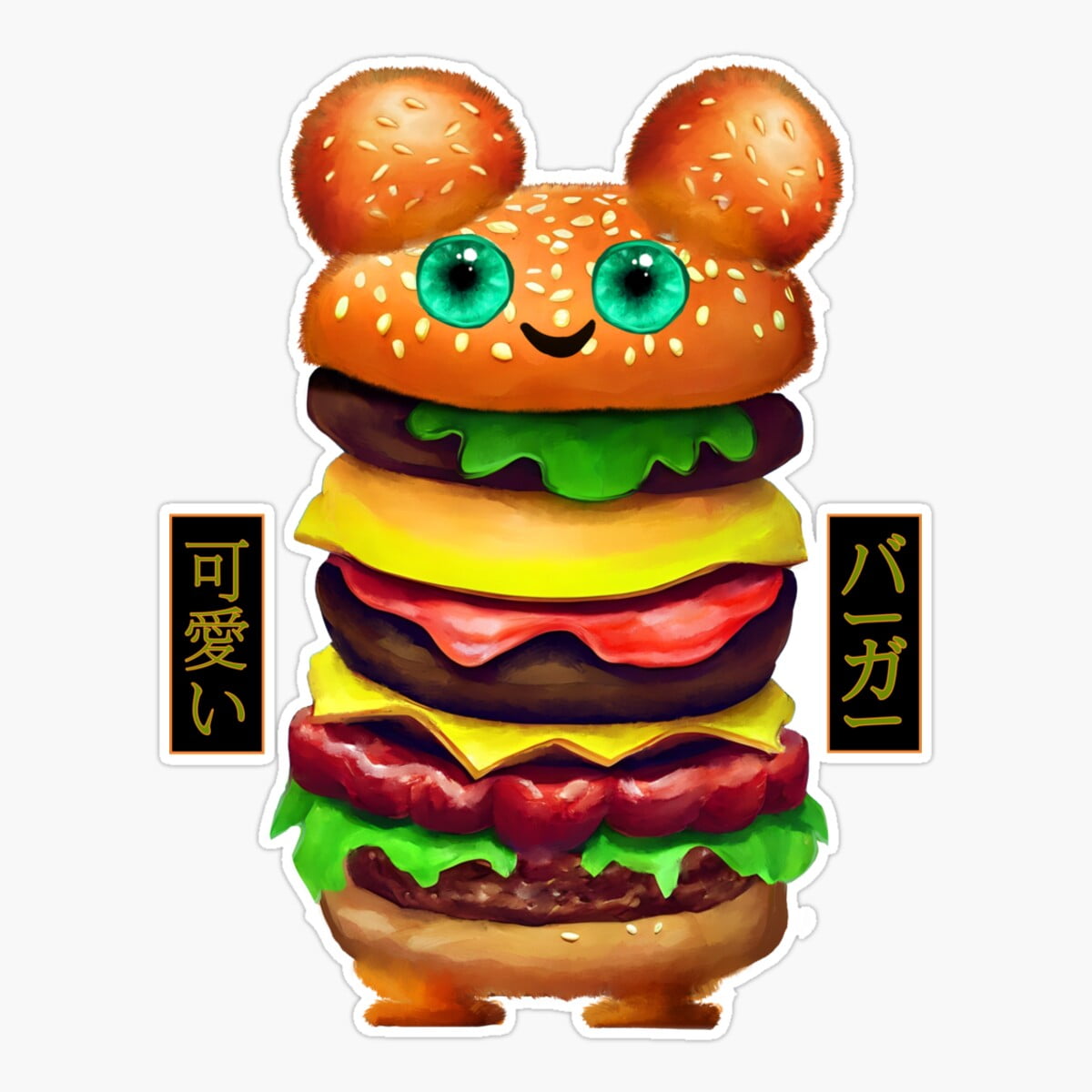 Onim Kawaii Burger Monster, Hand Painted For Foodies And Japanese Anime ...