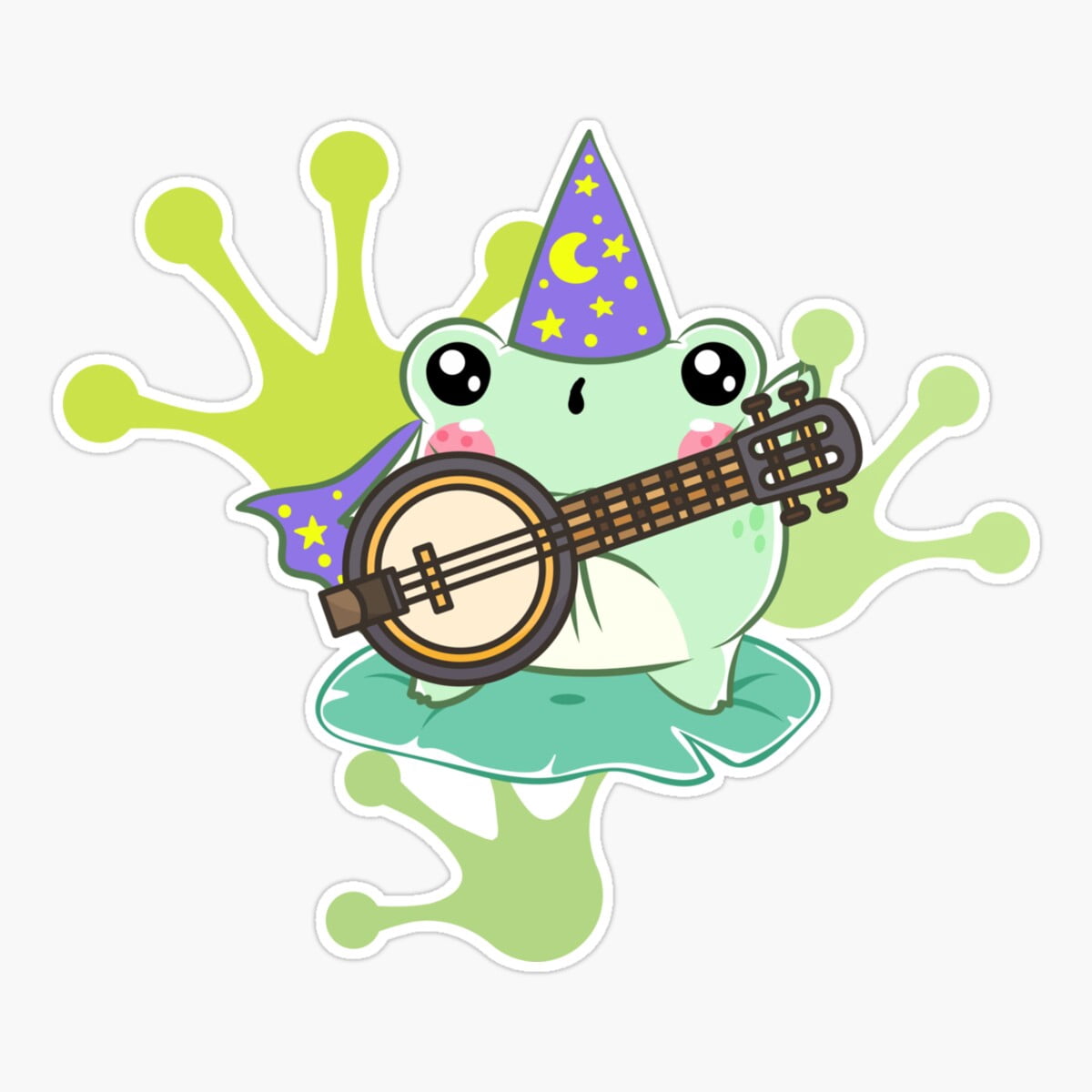Onim Kawaii Frog Playing Banjo Sticker, Phone Decal Water Bottle ...